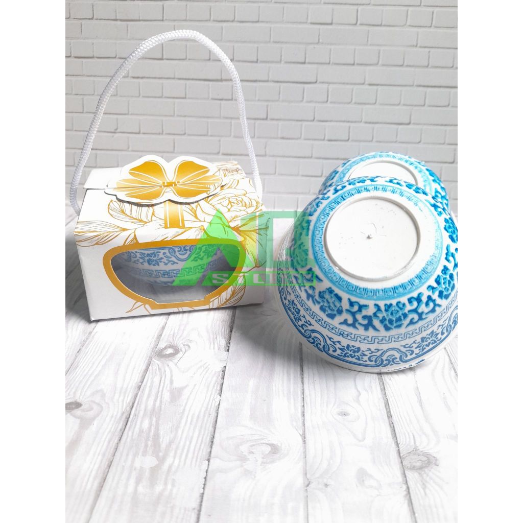 Jual isi (100pcs) Souvenir Mangkok Bulat Motif Batik kemasan box cantik ...