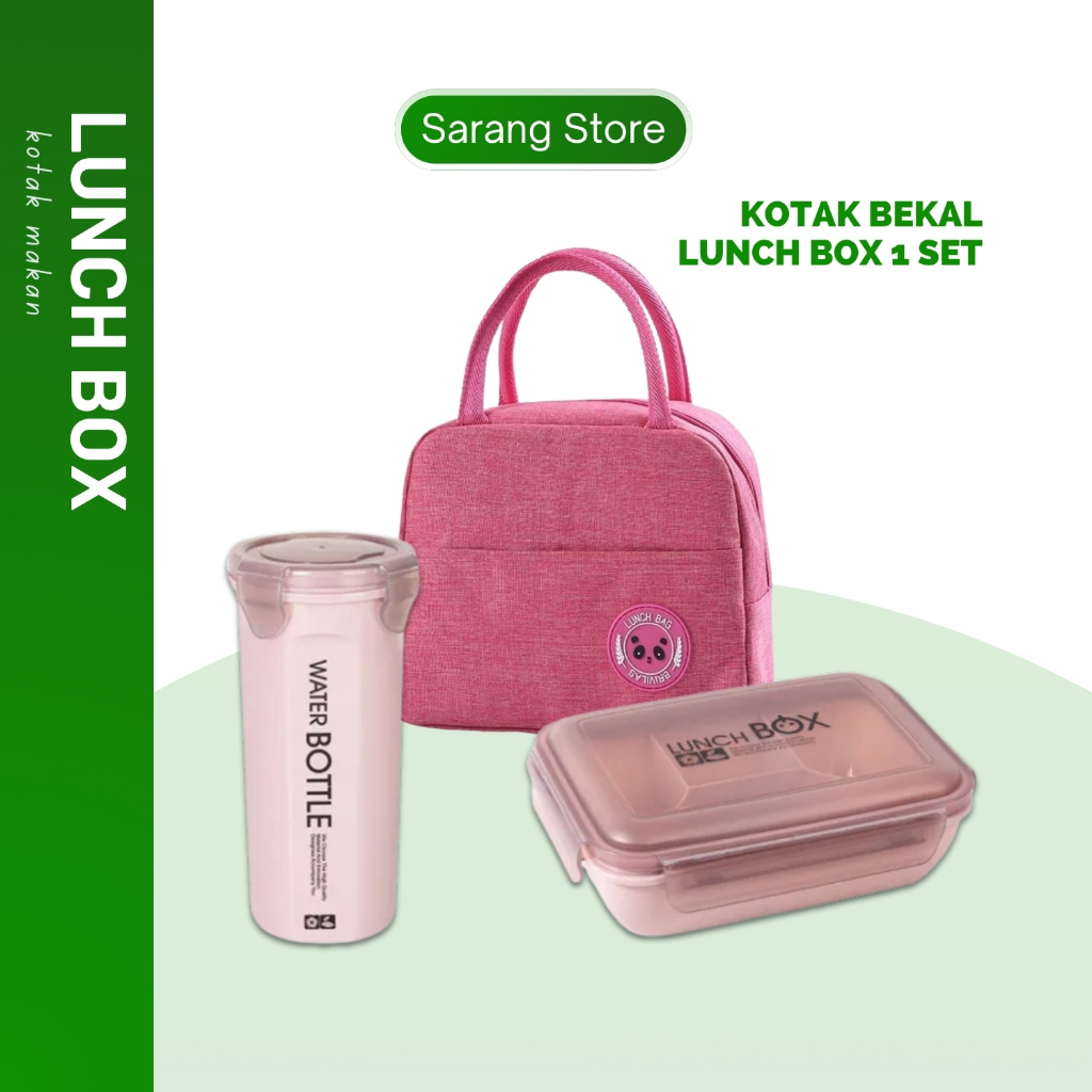 Jual Lunch Box Kotak Tempat Bekal Makan Set Tas Botol Minum Anak Sekolah TK SD Anti Tumpah BPA ...