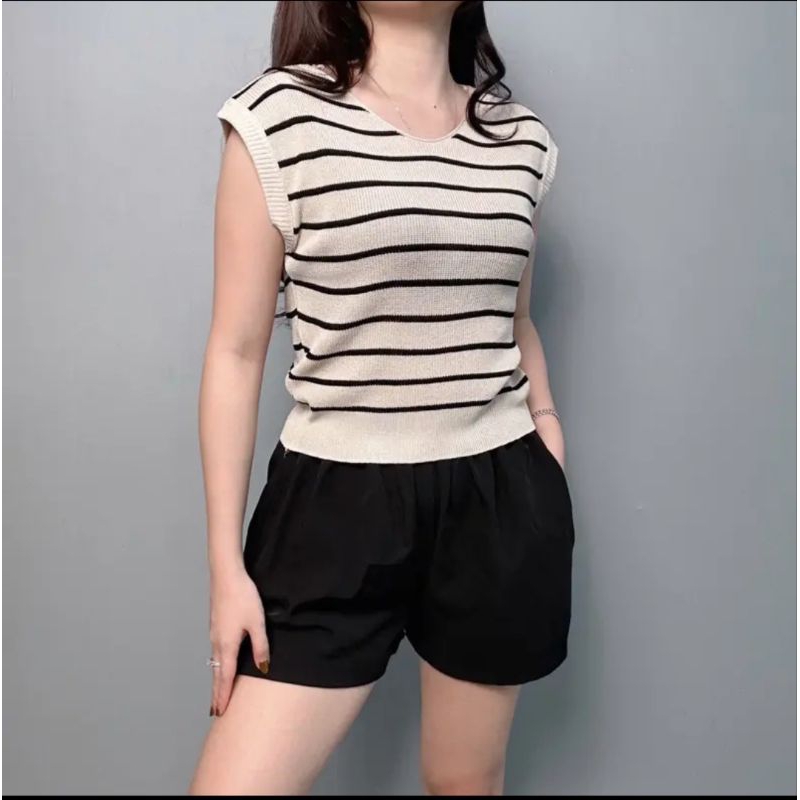 Jual Tanktop Wanita Stripe Garis / Atasan Rajut Wanita Crop Top Korean Panjang Cewek | Shopee ...