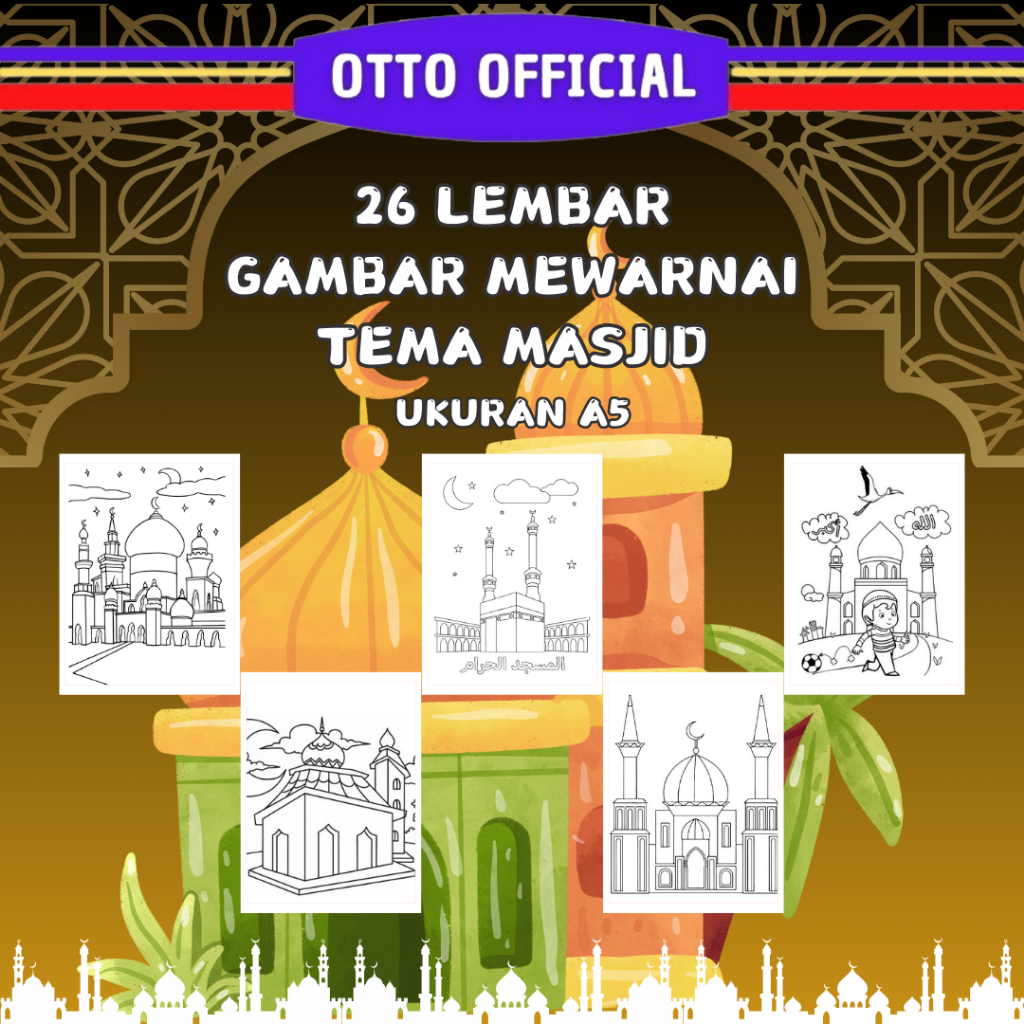Jual OTTO 26 Lembar Gambar Mewarnai A5 Tema Masjid | Shopee Indonesia