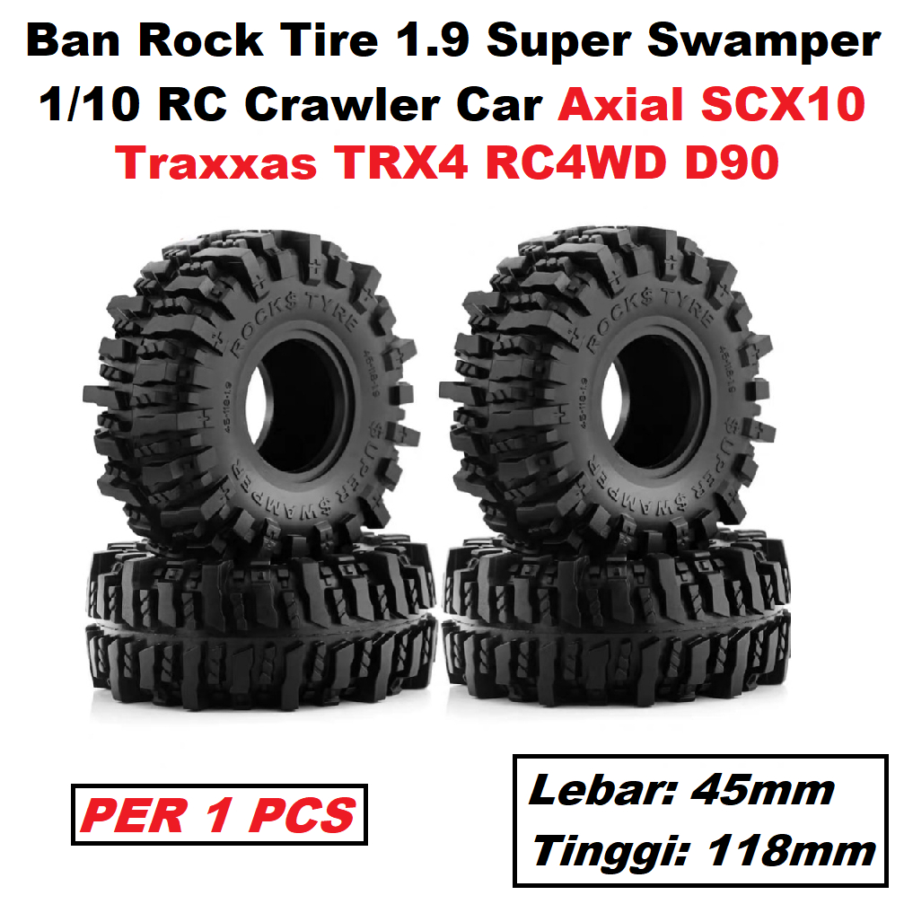 Jual Ban Rock Tire 1.9 Super Swamper 1/10 RC Crawler Car Axial SCX10 ...