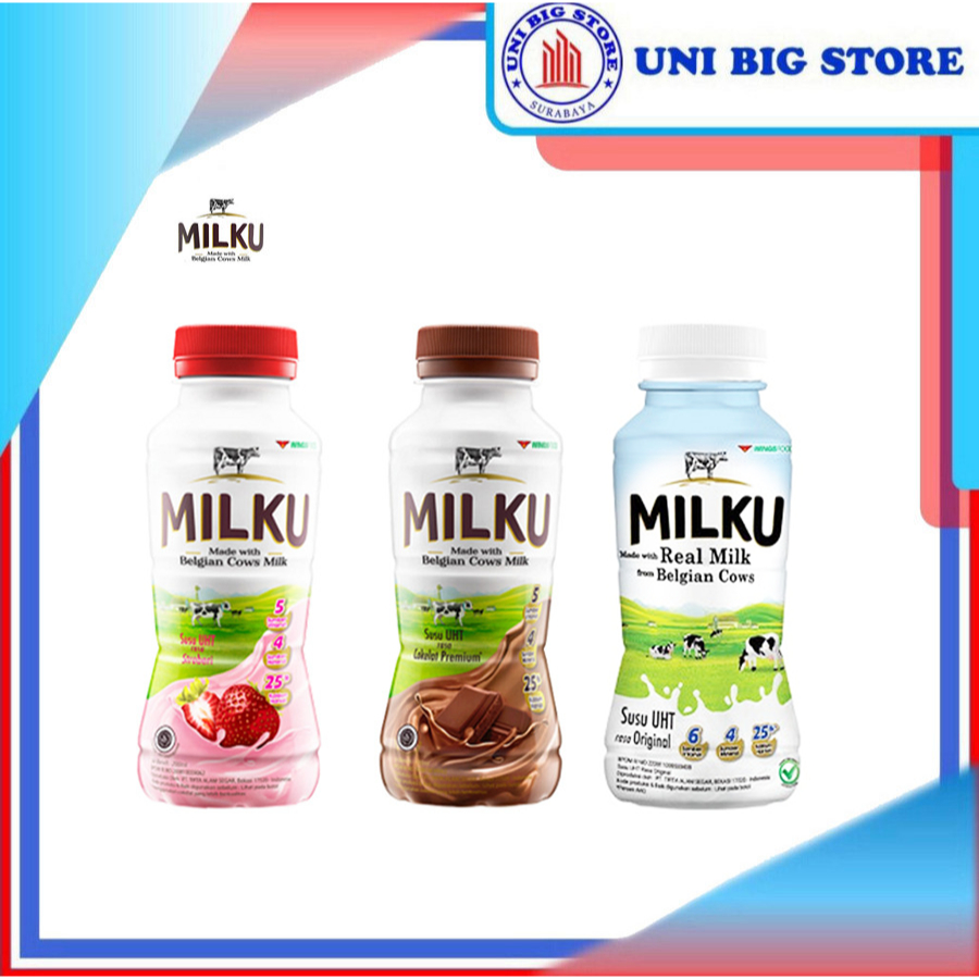 Jual MILKU UHT Chocolate Strawberry Original Milk 200 ml Susu Coklat ...