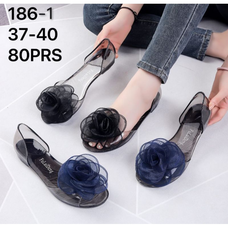 Jual Sepatu Jelly Wanita Karet Import Flatshoes Teplek Kaca Motif Bunga ...