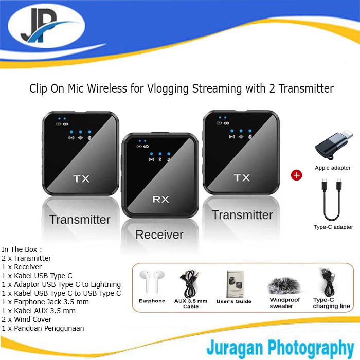 Jual Wireless Microphone Professional Wireless 2 Mikrofon untuk HP DSLR ...