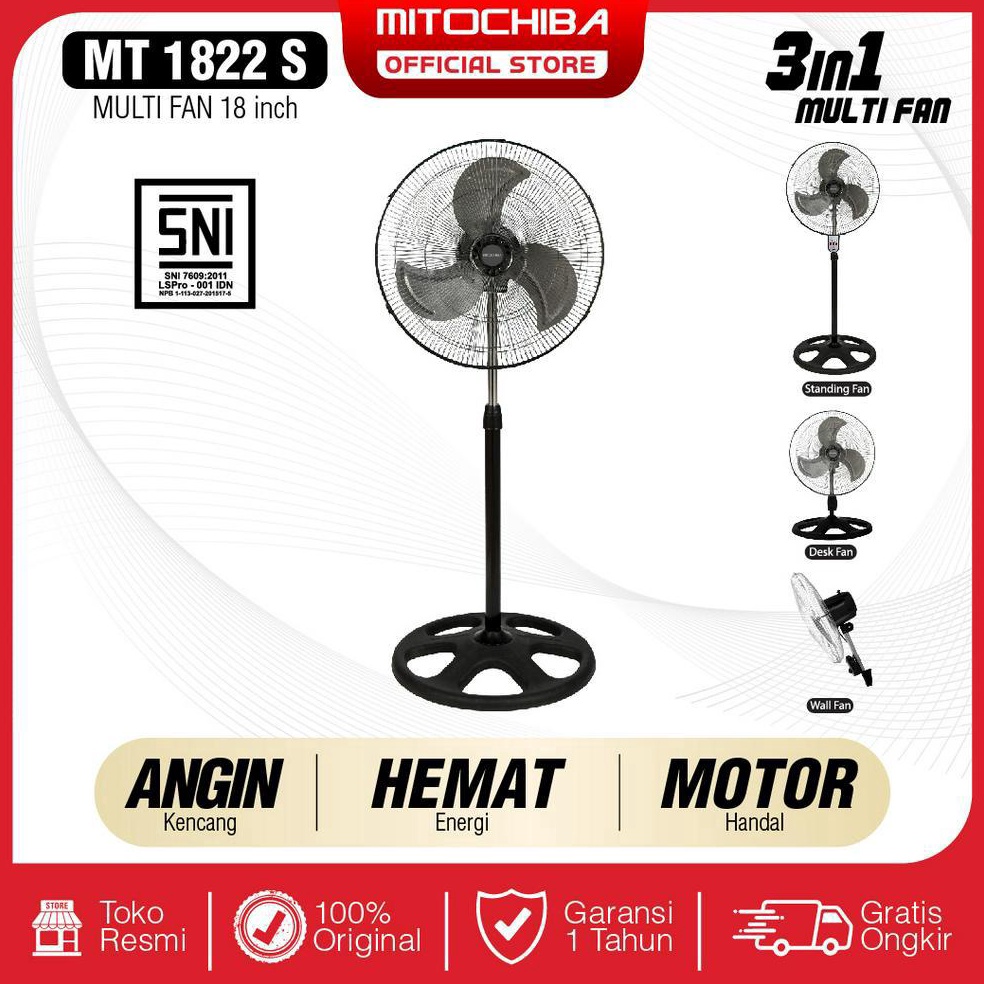 Jual TERBARU MITOCHIBA Kipas Angin Industrial 3 in 1 MT 1822S Fungsi Berdiri Dinding Meja ...