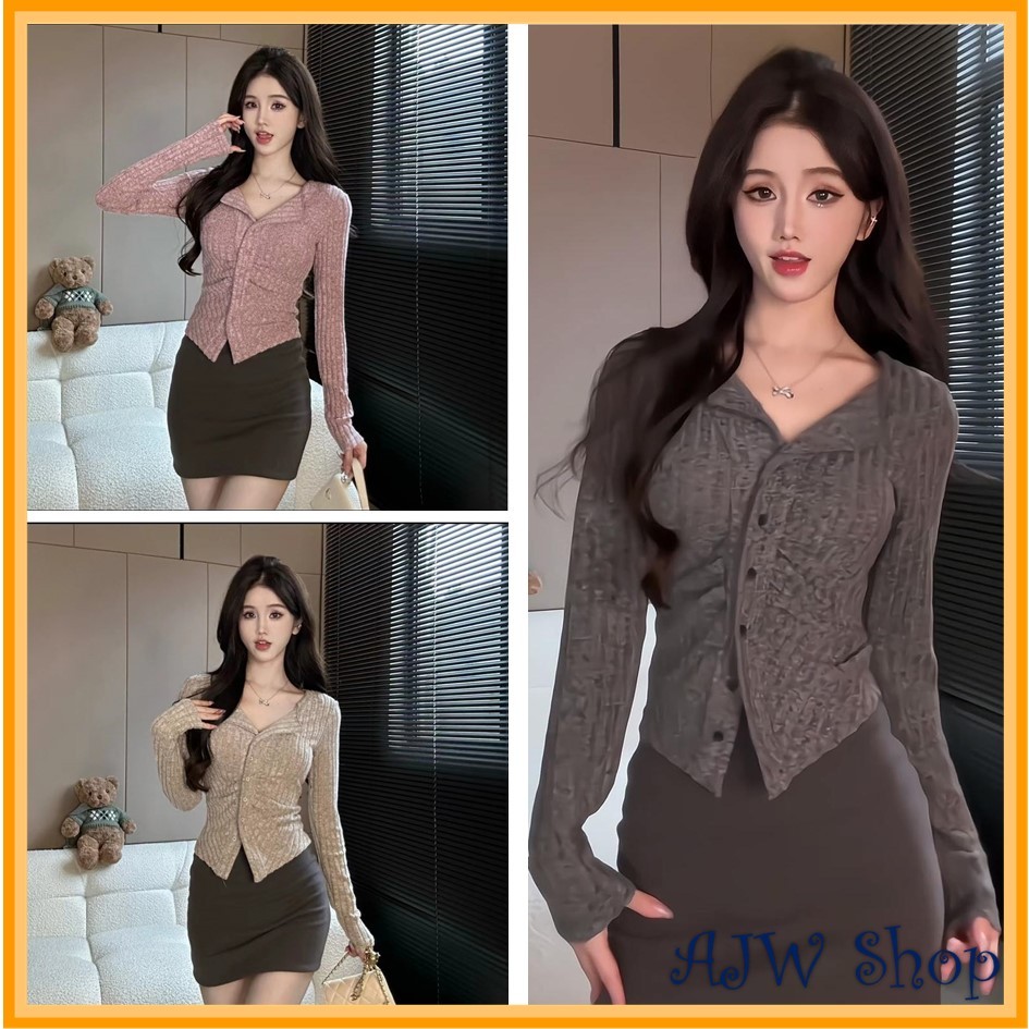 Jual AJW Atasan Wanita Serut Rajut Premium Kekinian XDZ | Baju Wanita Kekinian Knit Kerut Lengan ...