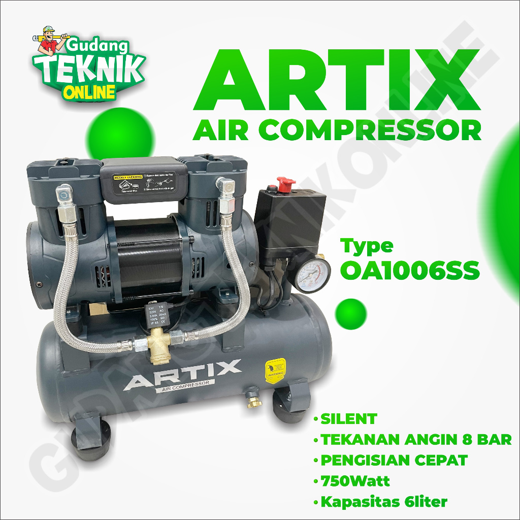 Jual Kompresor Angin 6L OILESS Listrik 1HP SIlent OA1006SS ARTIX / Air ...