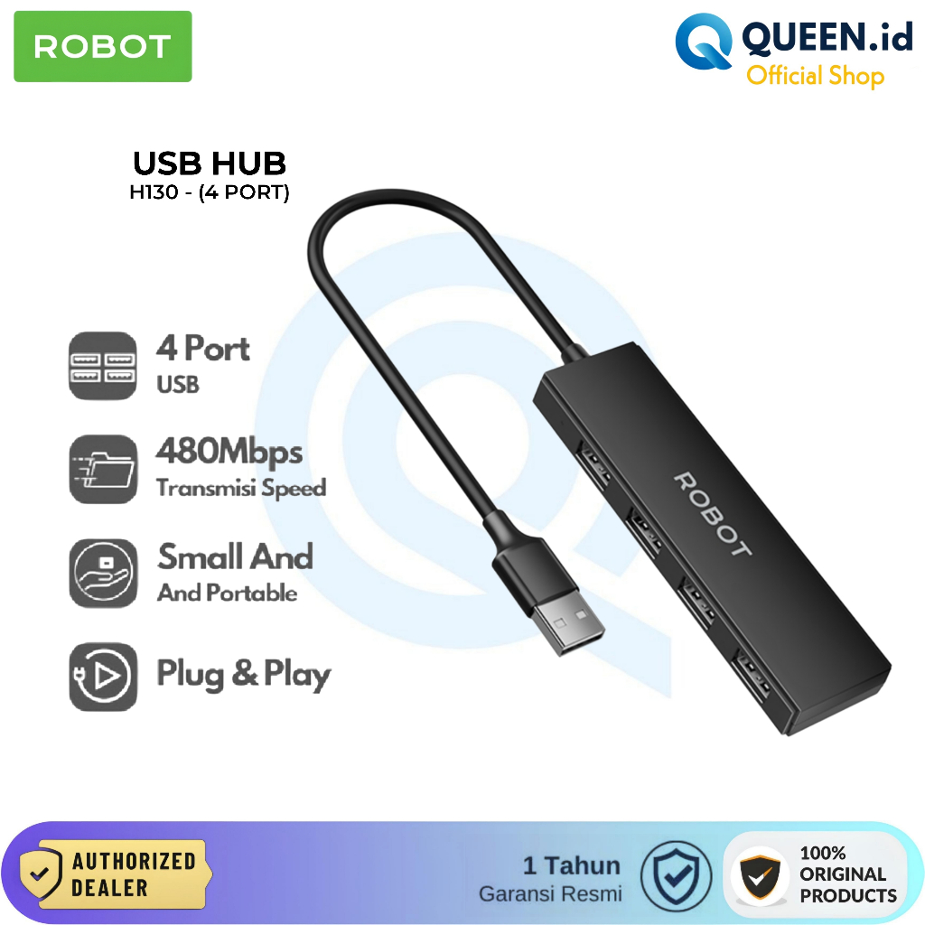 Jual ROBOT H130-80 USB HUB 4 Port - HUB USB 2.0 4Ports Multifunction 80cm | Shopee Indonesia