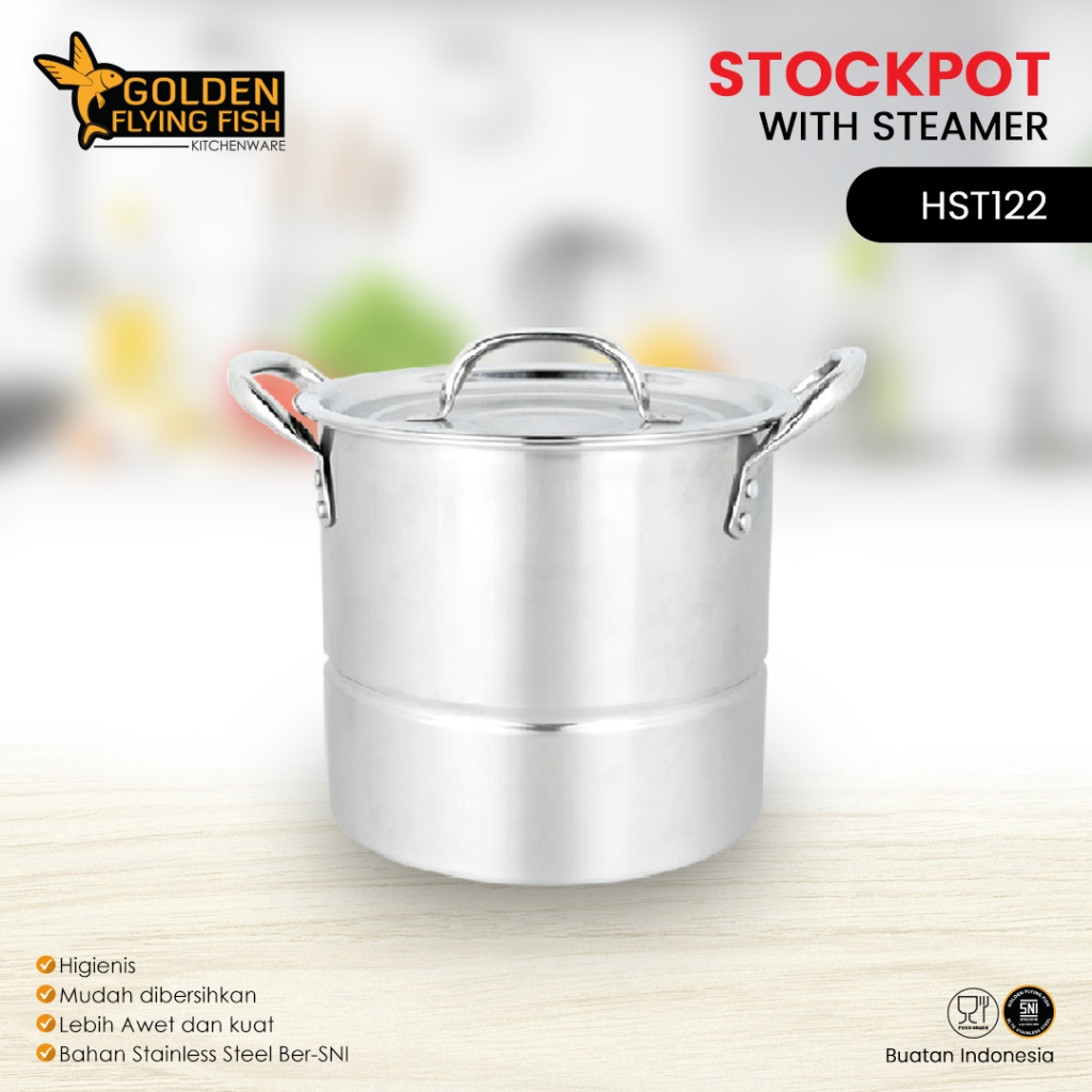 Jual Stock Pot + Steamer Stainless Steel 22cm ,HST122 Golden Flying ...