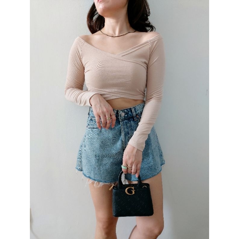 Jual Rossy Top (cross top/ baju lengan panjang/ crop top/ twisted top ...