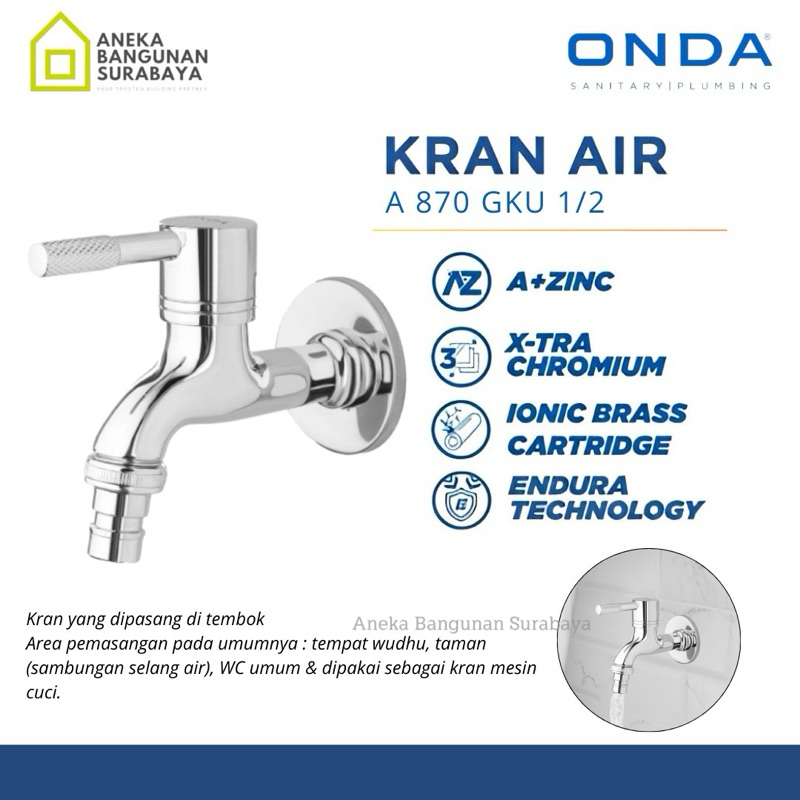 Jual Kran air ONDA A 870 GKU 1/2” keran taman tembok A870 sambungan selang mesin cuci wudhu ...