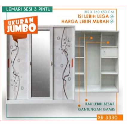 Jual Lemari Pakaian Sliding Besi 3 Pintu 160 Cm Via Kurir Toko | Shopee Indonesia