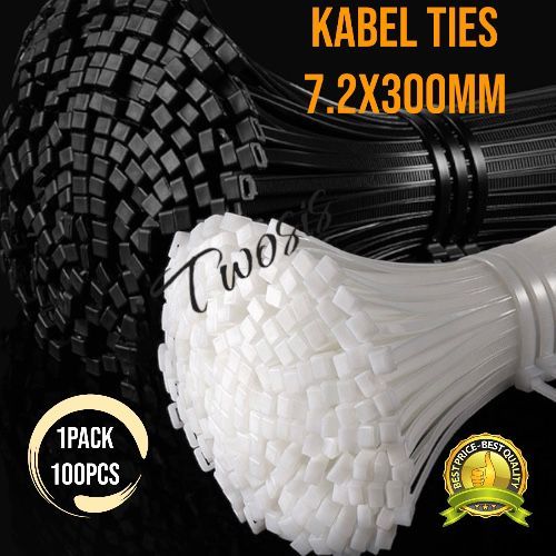 Jual KABEL TIES ISI 100PCS HITAM DAN PUTIH/KABEL TIS 7.2x300mm/CABLE ...