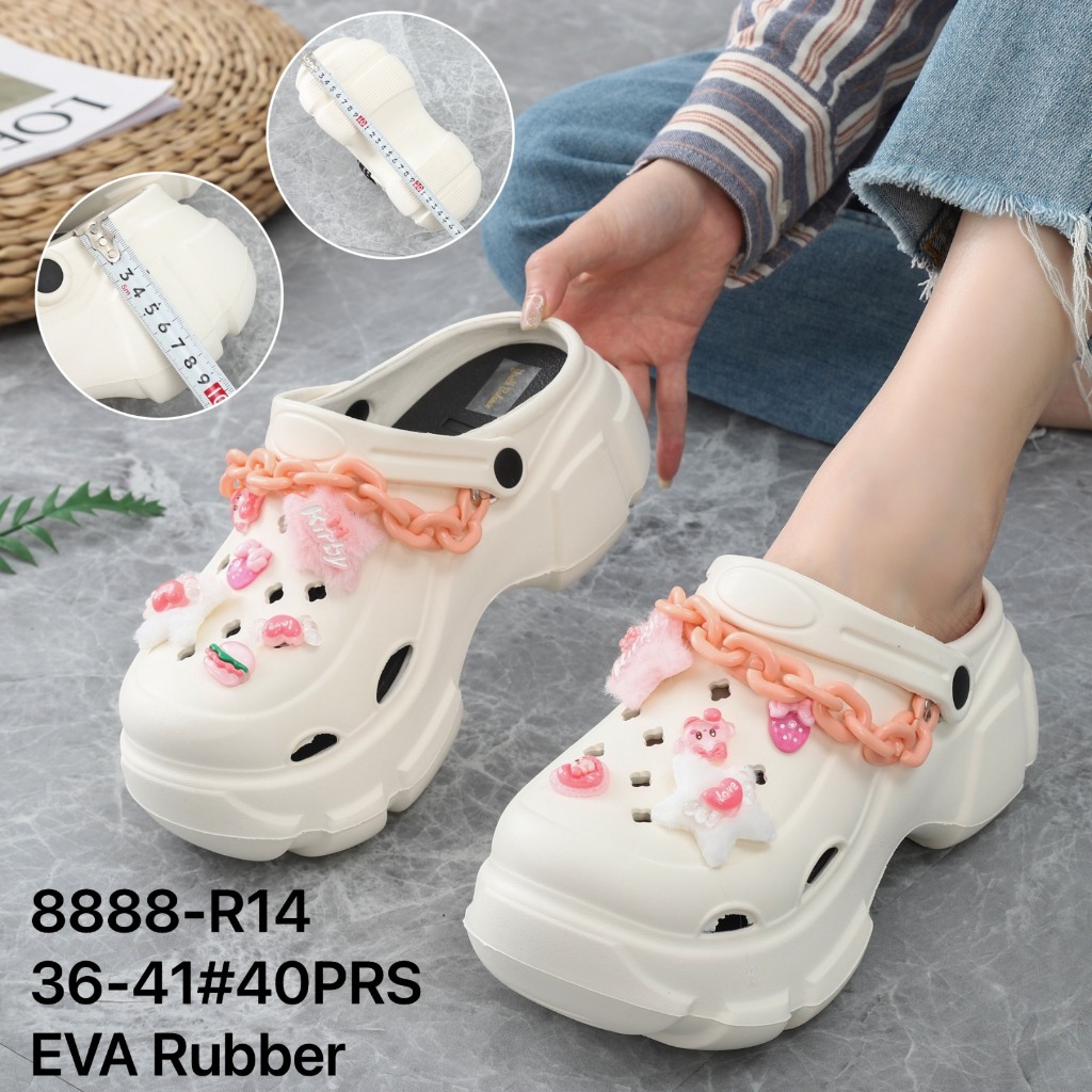 Jual Sandal Baim FUJI Wanita CROCS Wedges EVA Rubber Pink Jibbitz CUTE ...