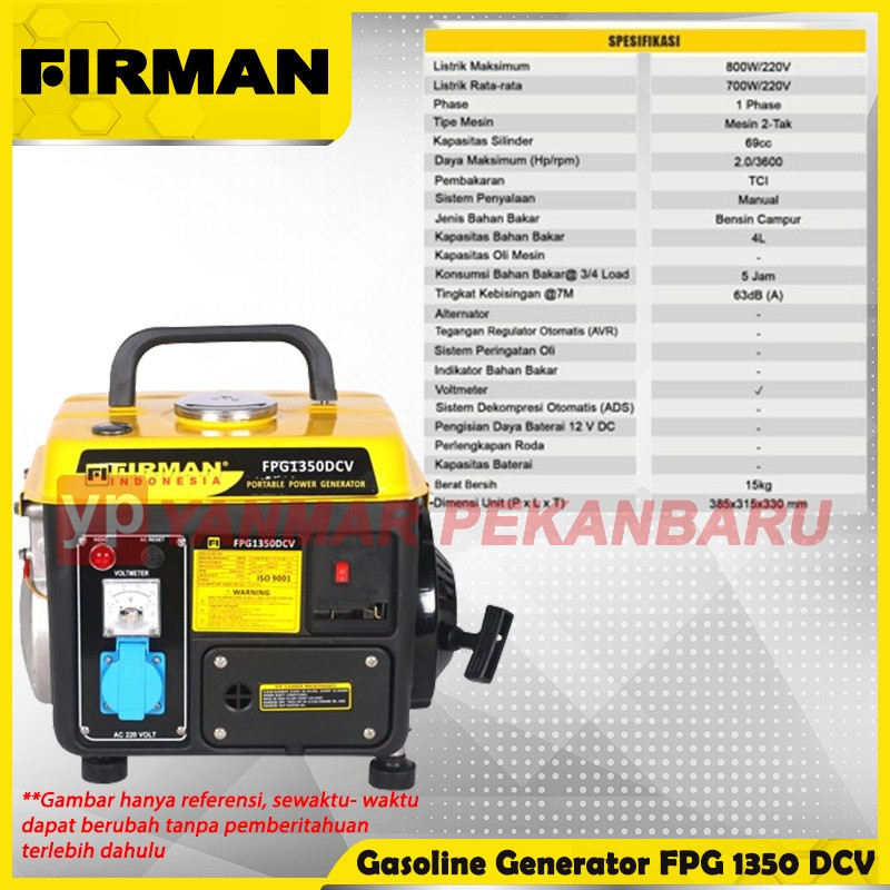 Jual Genset FIRMAN 800 WATT FPG 1350 DCV FI | Shopee Indonesia