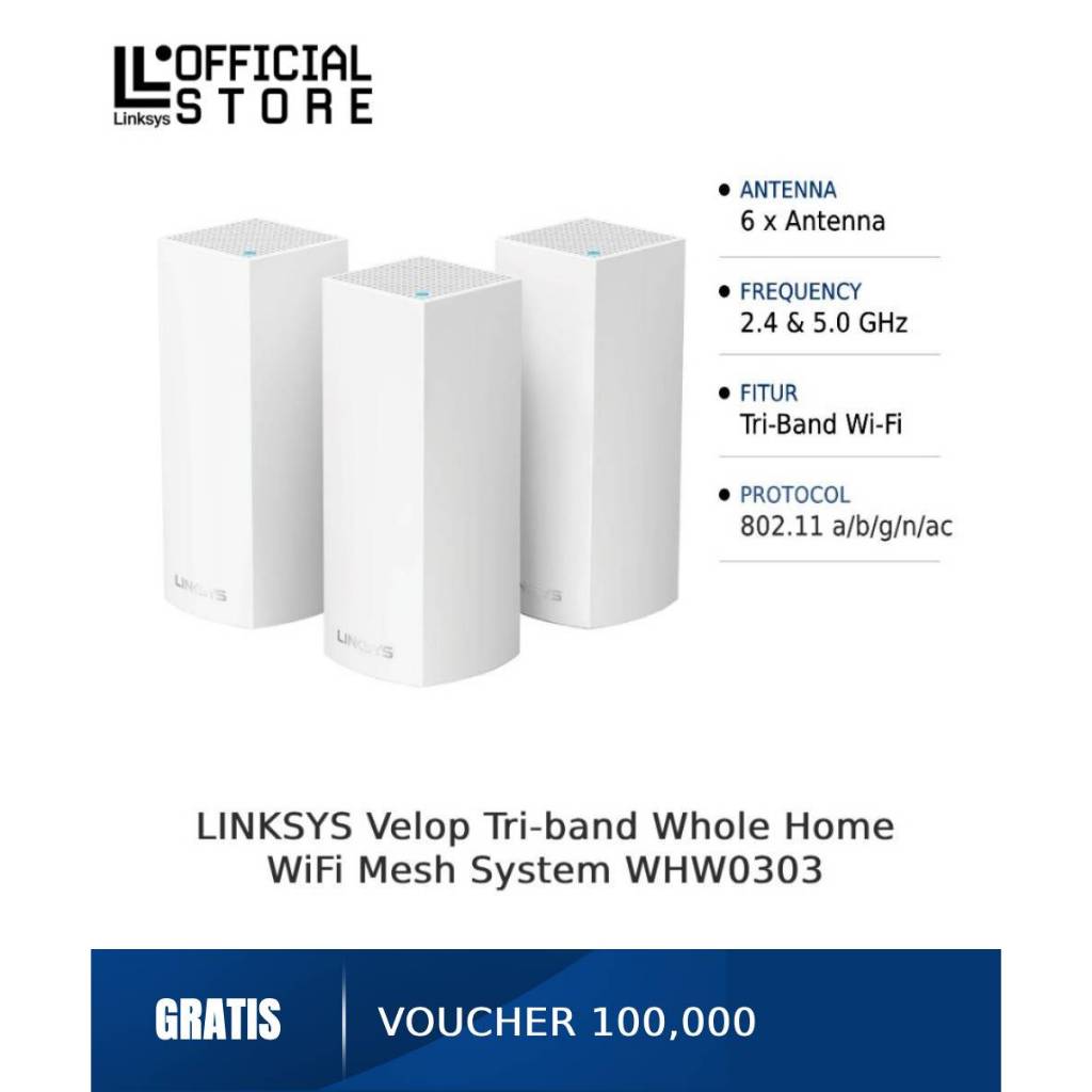 Jual LINKSYS Velop Tri-band Whole Home WiFi Mesh System WHW0303 | Shopee Indonesia