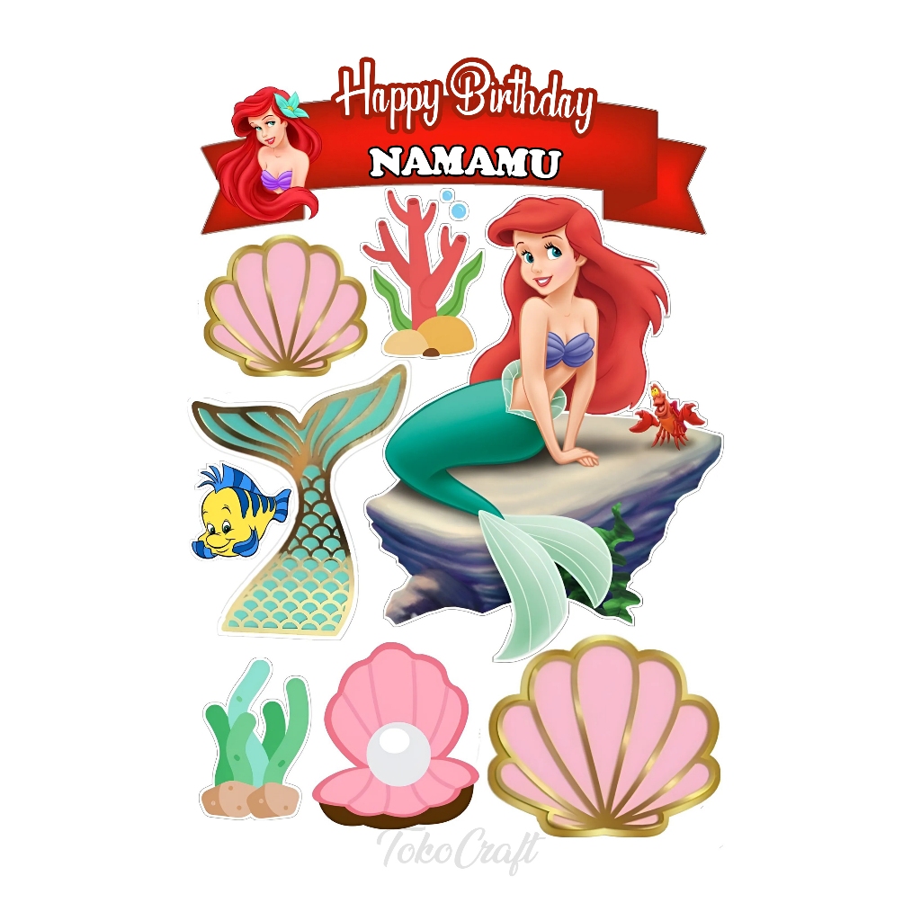 Jual TOPPER CAKE MERMAID HIASAN KUE ULANG TAHUN CUSTOM NAMA HAPPY ...
