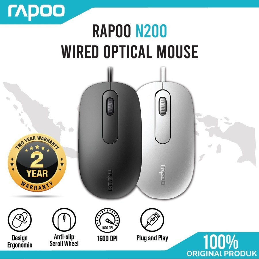 Jual Rapoo Wired Optical Mouse N200 Black / White - Hitam | Shopee ...