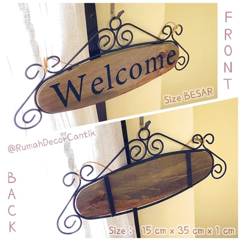 Jual Welcome Door Sign 1Pc Papan Gantung Besi Kayu Selamat Datang ...