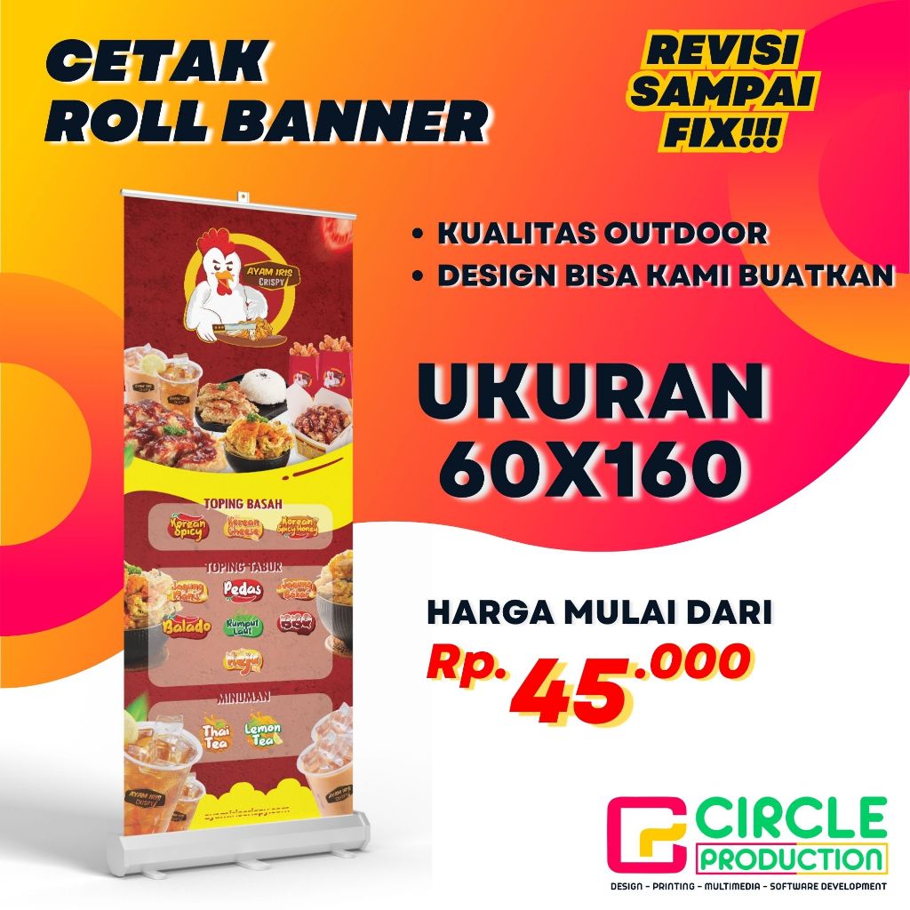 Jual CETAK ROLL BANNER MURAH | SUDAH 1 PAKET | BAHAN FLEXY 340 | UKURAN 60x160 | DESIGN SUKA ...