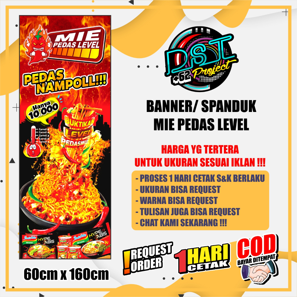 Jual BANNER / SPANDUK MIE PEDAS LEVEL INDOMIE 60cm x 160cm | Shopee ...