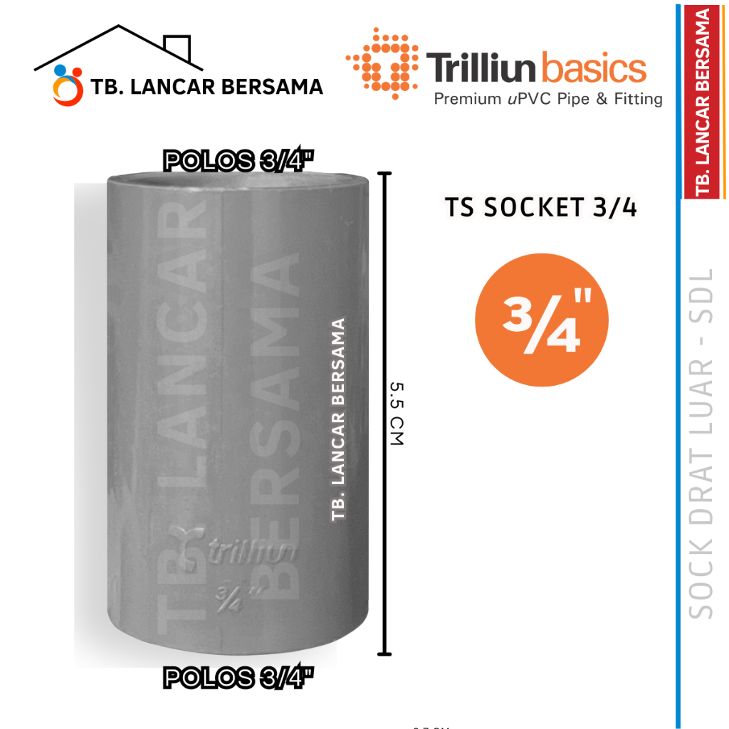 Jual SOCK 3/4 INCHI TRILLIUN TS - SAMBUNGAN PIPA SOCKET FITTING PVC ...