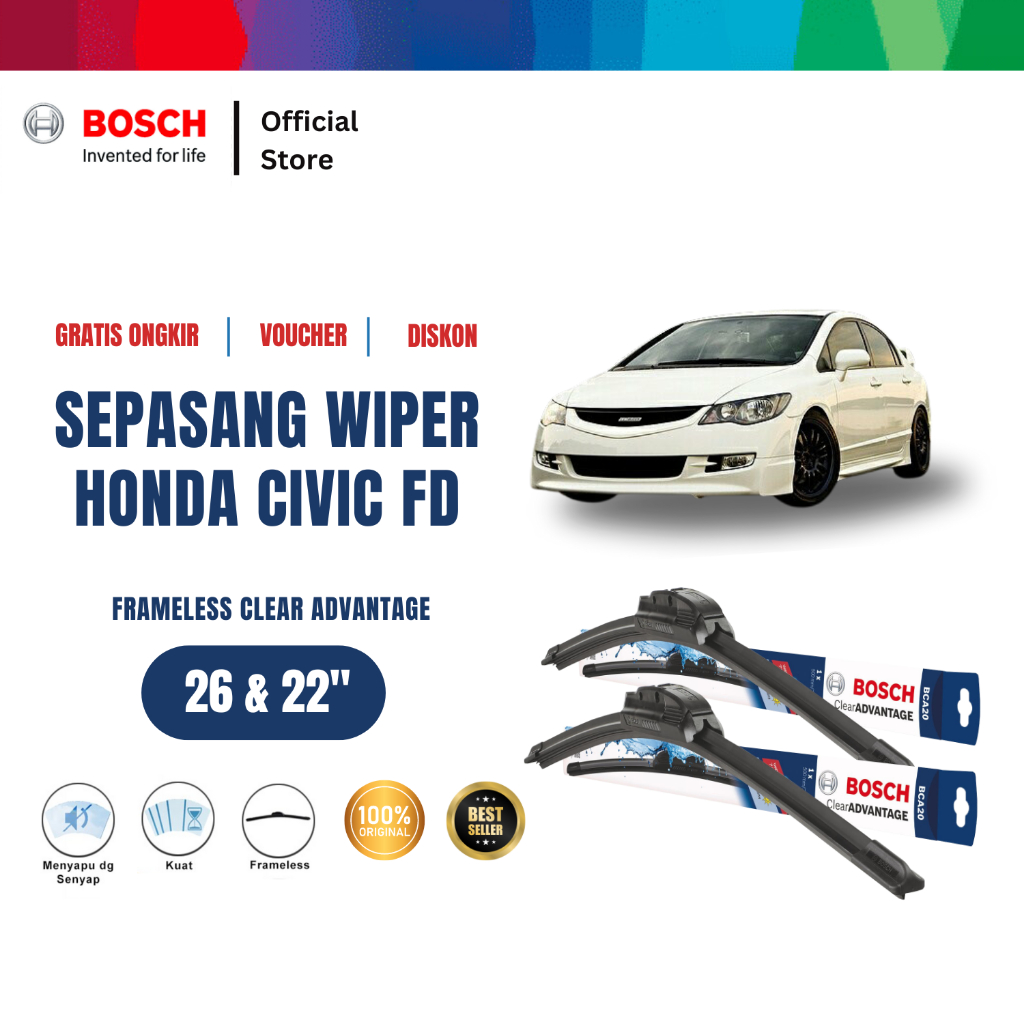 Jual Bosch Sepasang Wiper Mobil Honda Civic FD Frameless Clear Advantage 26 dan 22 Inci | Shopee ...