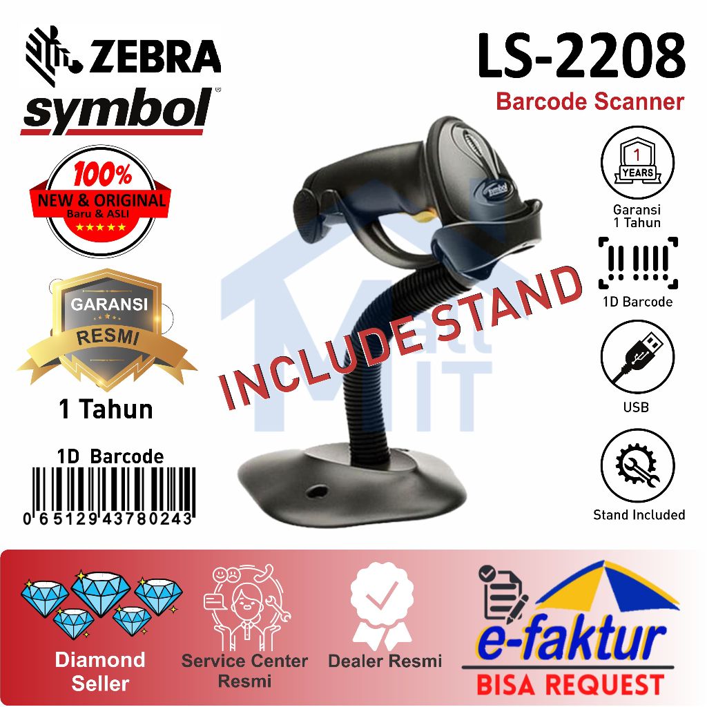 Jual MALLIT BARCODE SCANNER ZEBRA SYMBOL LS2208 LS-2208 LS 2208 ...