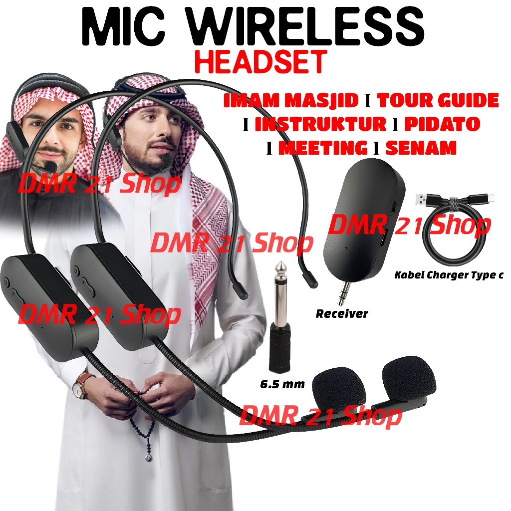 Jual DMR SH-1 / SH-2 Mikrofon Mic Clip On Wireless UHF 2.4G Microphone Bando Presentasi Tur Imam ...