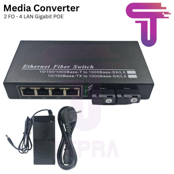 Jual Media Converter Ethernet Fiber Switch 2 Port FO 4 Port LAN Gigabit Poe / 2 FO 4 Gigabit LAN ...
