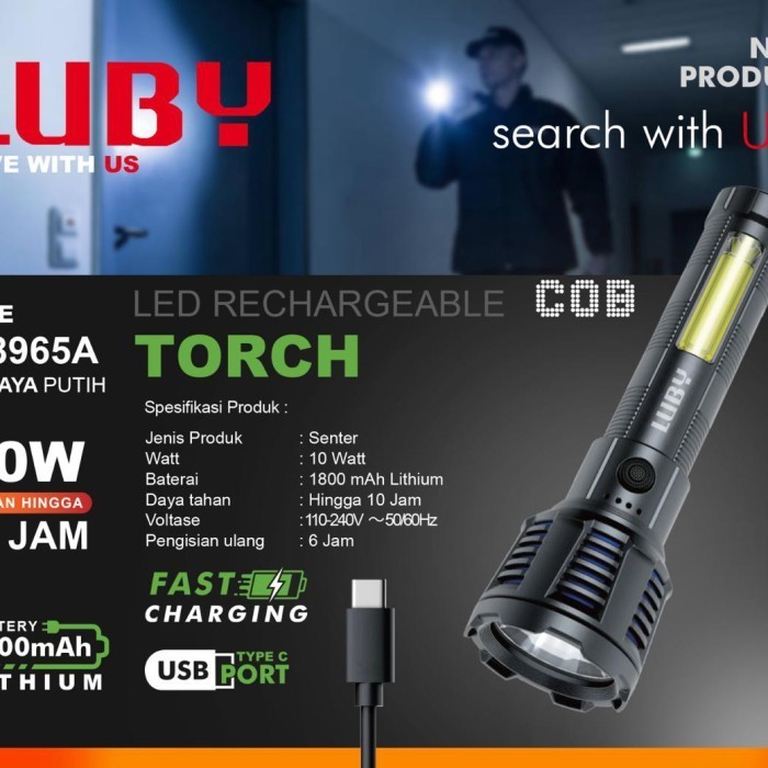 Jual Senter Luby Senter Tangan 10/15W L-8966A /L-8965A Senter Fast ...