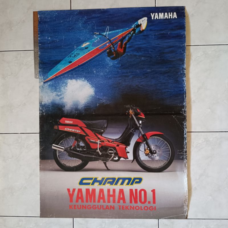Jual Poster brosur katalog iklan jumbo jadul lawas ex dealer Yamaha Alfa Champ 1991 ORI Original ...