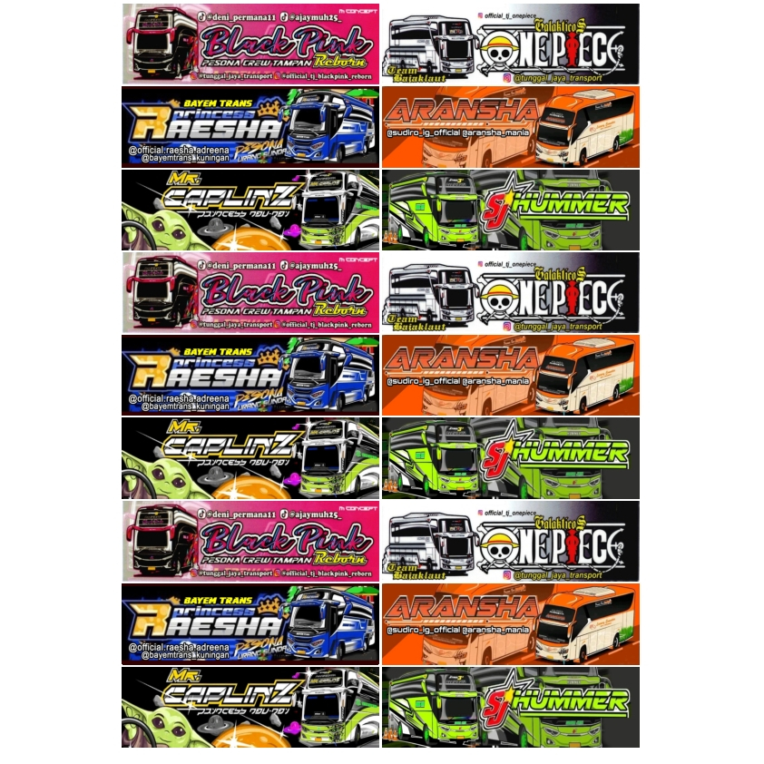 Jual Stiker Bus Panjang Black Pink, Raesha, Bajak Laut, Aransha, Hummer ...