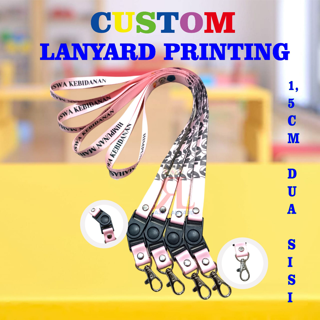 Jual TALI LANYARD ID CARD CUSTOM PRINTING 1,5 CM 2 SISI BAHAN TALI TISU ...