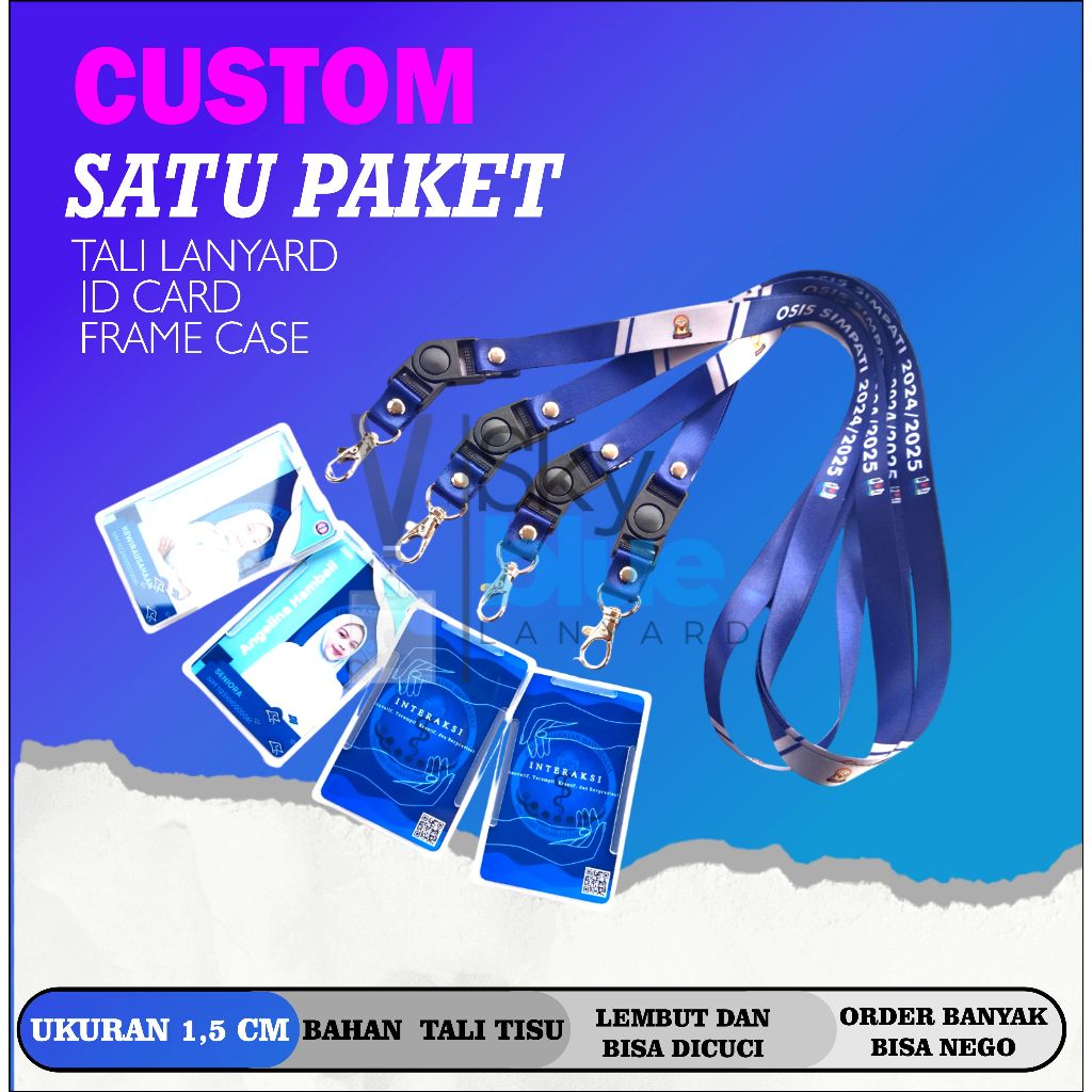Jual LANYARD ID CARD SEPAKET CUSTOM 1,5 CM 2 SISI | Shopee Indonesia