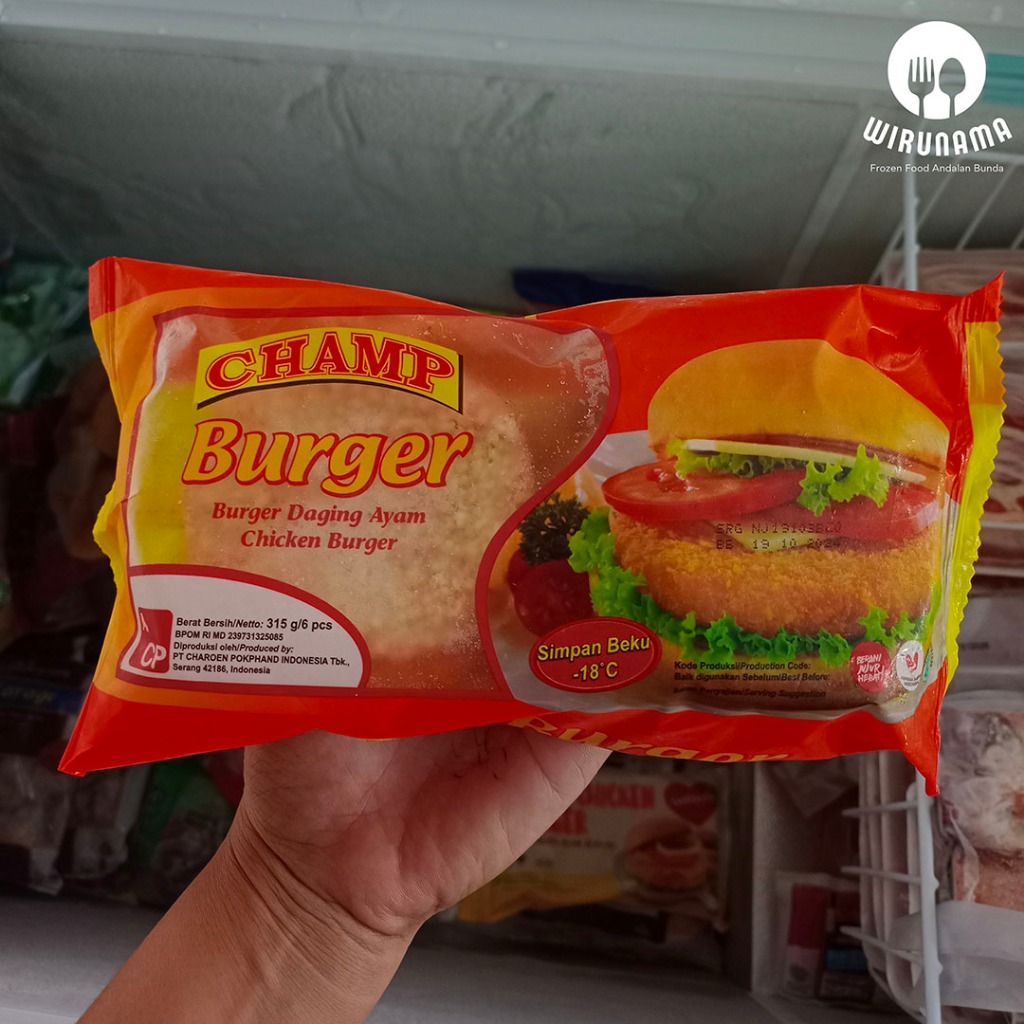 Jual Champ Chicken Burger 315 gram isian burger ayam crispy frozen food ...