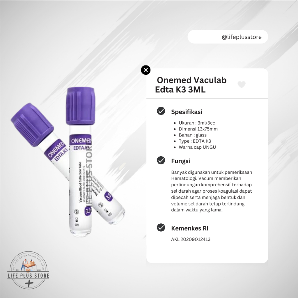 Jual Tabung Darah Vaculab EDTA 3ML K3 OneMed Tabung EDTA Vacutainer ...