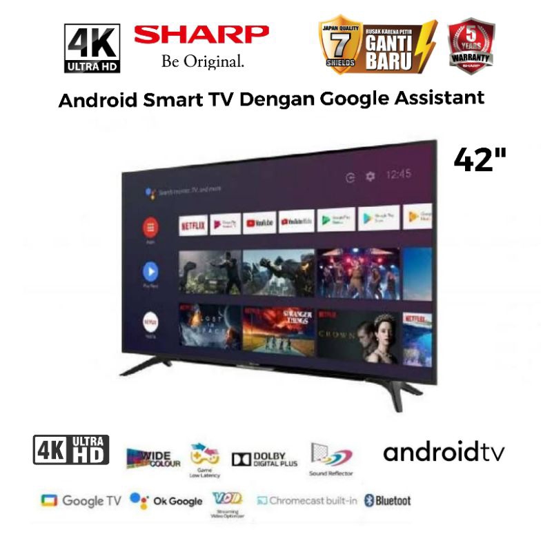 Jual GARANSI 5 TAHUN SHARP 4K UHD ANDROID TV 42 Inch - Google Assistant Dolby HDR10+ BLUETOOTH ...