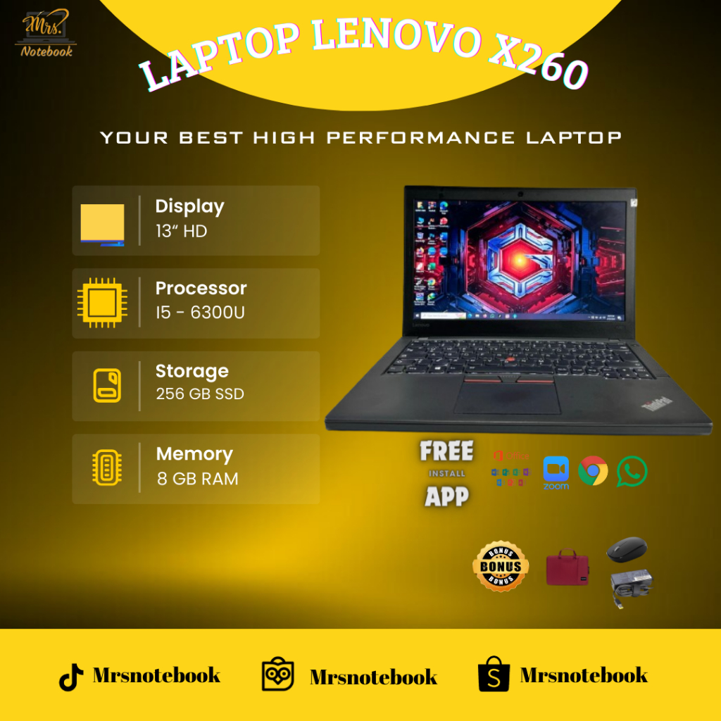 Jual Laptop Slim Lenovo X260 Core i5 Gen 6 Ram 8GB SSD 256GB Dobel Batt Windows 10 pro ...