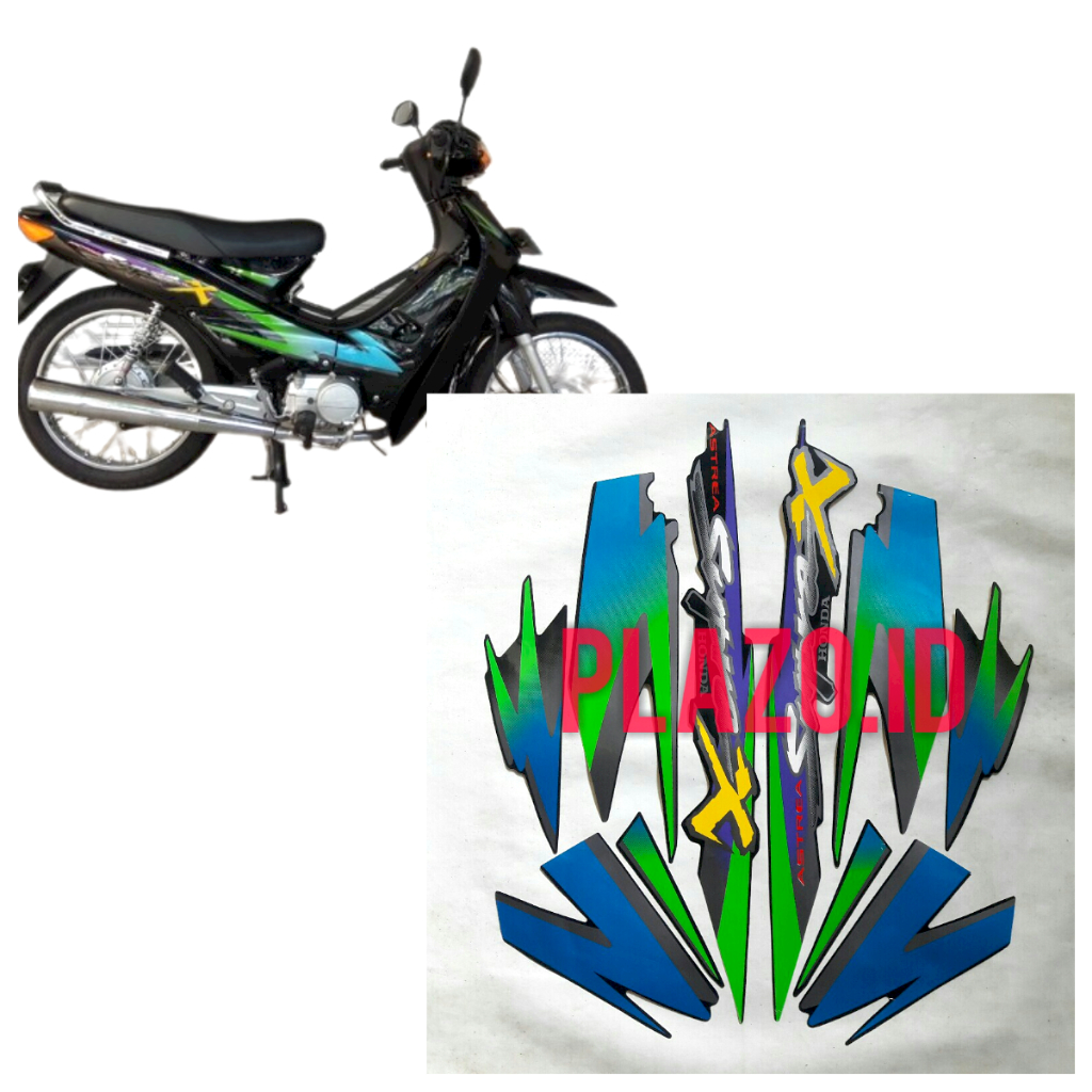 Jual stiker striping lis motor honda supra x 2000 full hitam-hijau ...