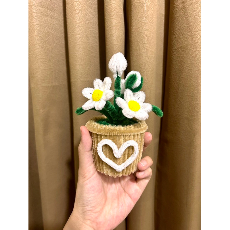 Jual Bunga Daisy Putih Mini Pot ( Pipe Cleaner ) | Shopee Indonesia