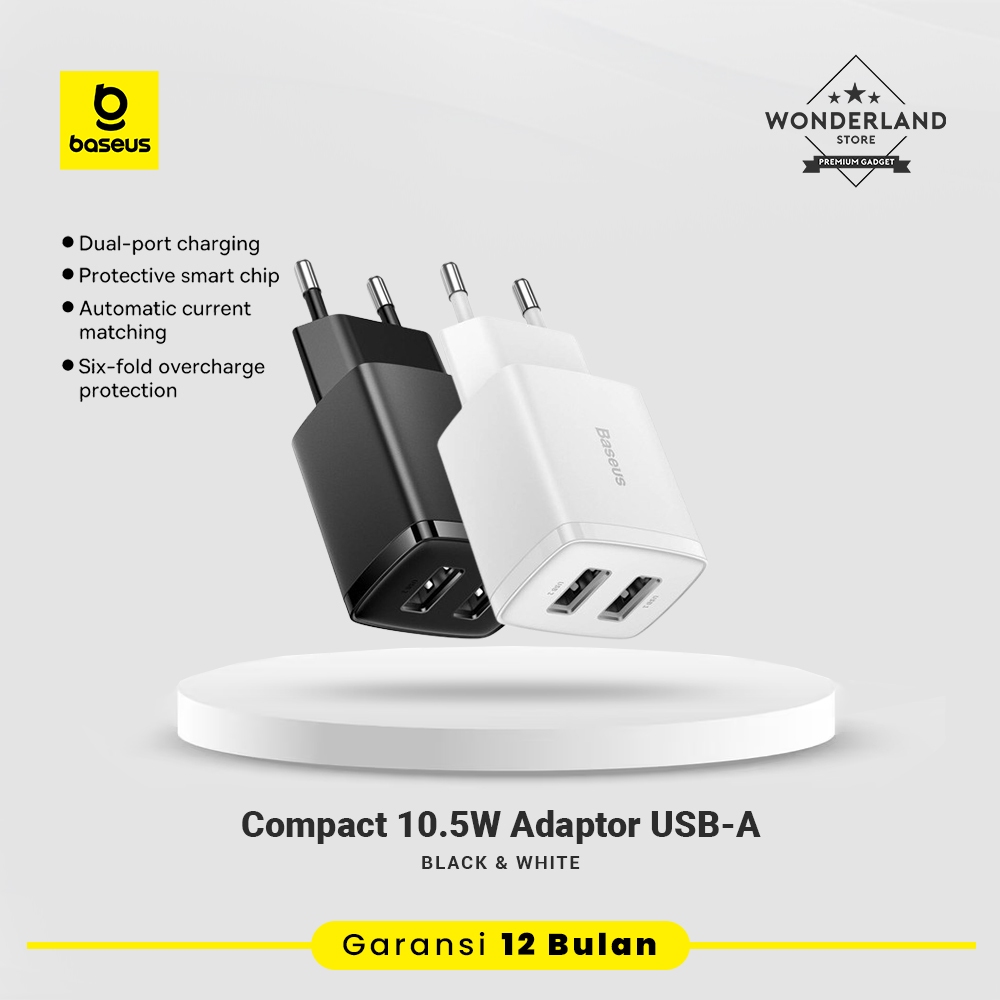 Jual Baseus Adaptor Compact 10.5W 2.1A Dual Adaptor USB Fast Charging ...