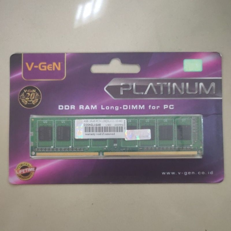 Jual Memory RAM V-Gen DDR3 4GB 1Rx8 PC3-12800U 1600Mhz | Shopee Indonesia