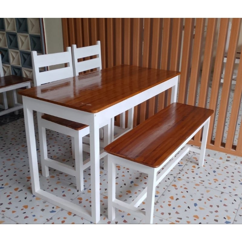 Jual meja makan set 3 kursi kombinasi sender dan panjang full kayu jati Belanda 120×60×75cm ...