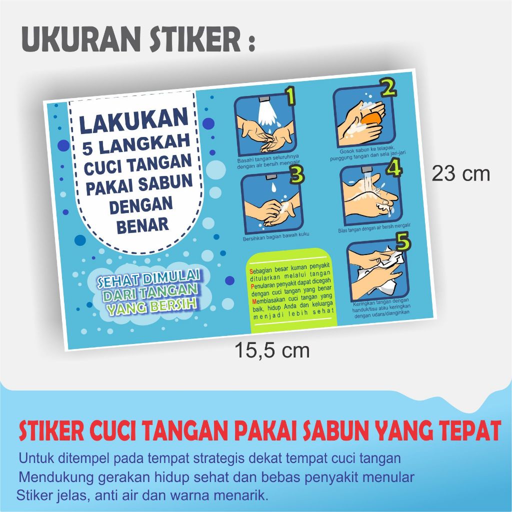 Jual STIKER LANGKAH CUCI TANGAN PAKAI SABUN YANG BENAR (UKURAN A5 ...