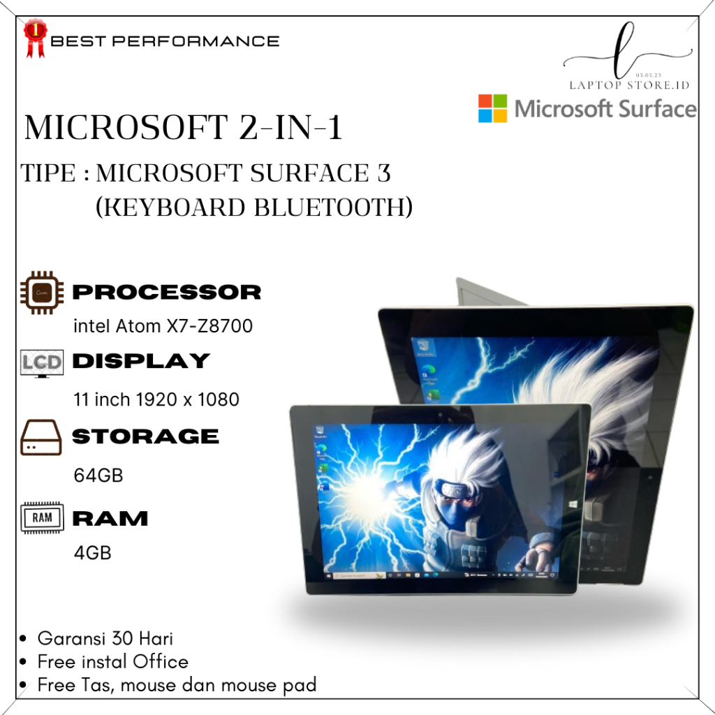 Jual Microsoft surface 3 intel atom X7-Z8700 | RAM 4GB | SSD 64GB ...