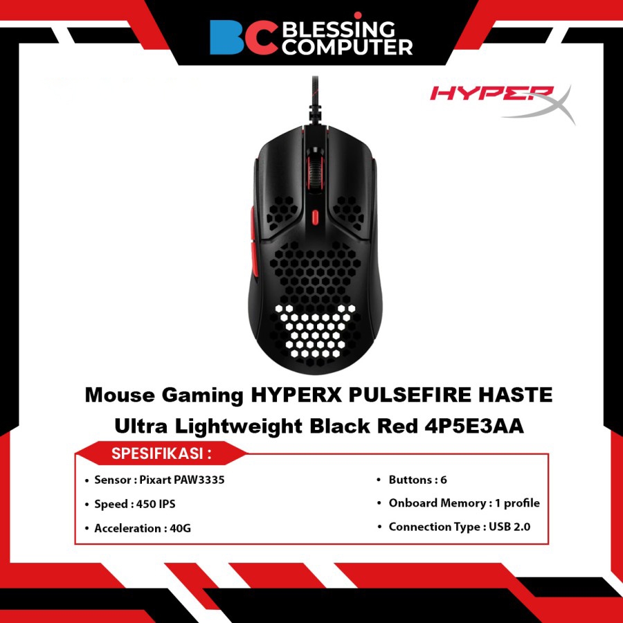 Jual Mouse Gaming HYPERX PULSEFIRE HASTE Ultra Lightweight Black Red ...