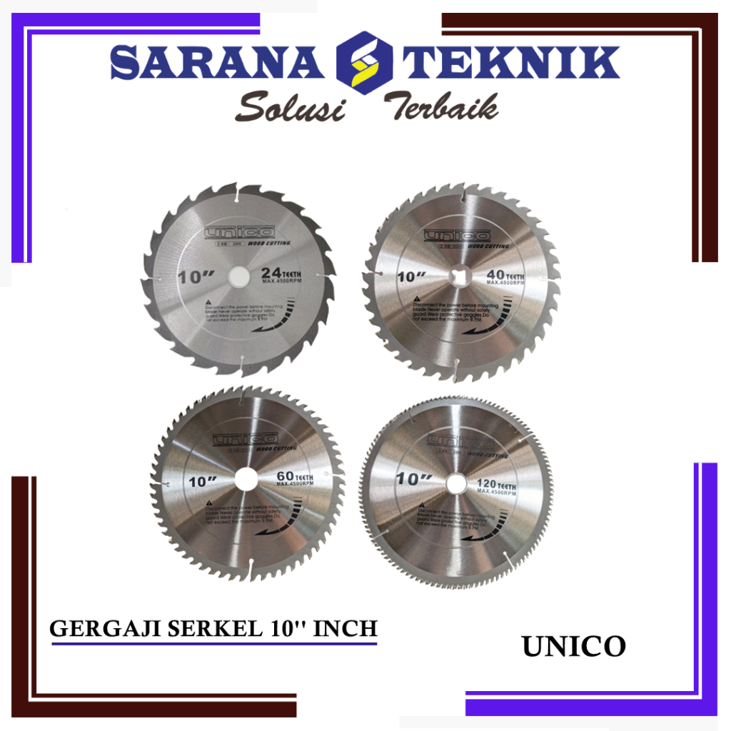 Jual MATA GERGAJI SERKEL KAYU 10 INCH GIGI 24T 40T 60T 120T UNICO ...