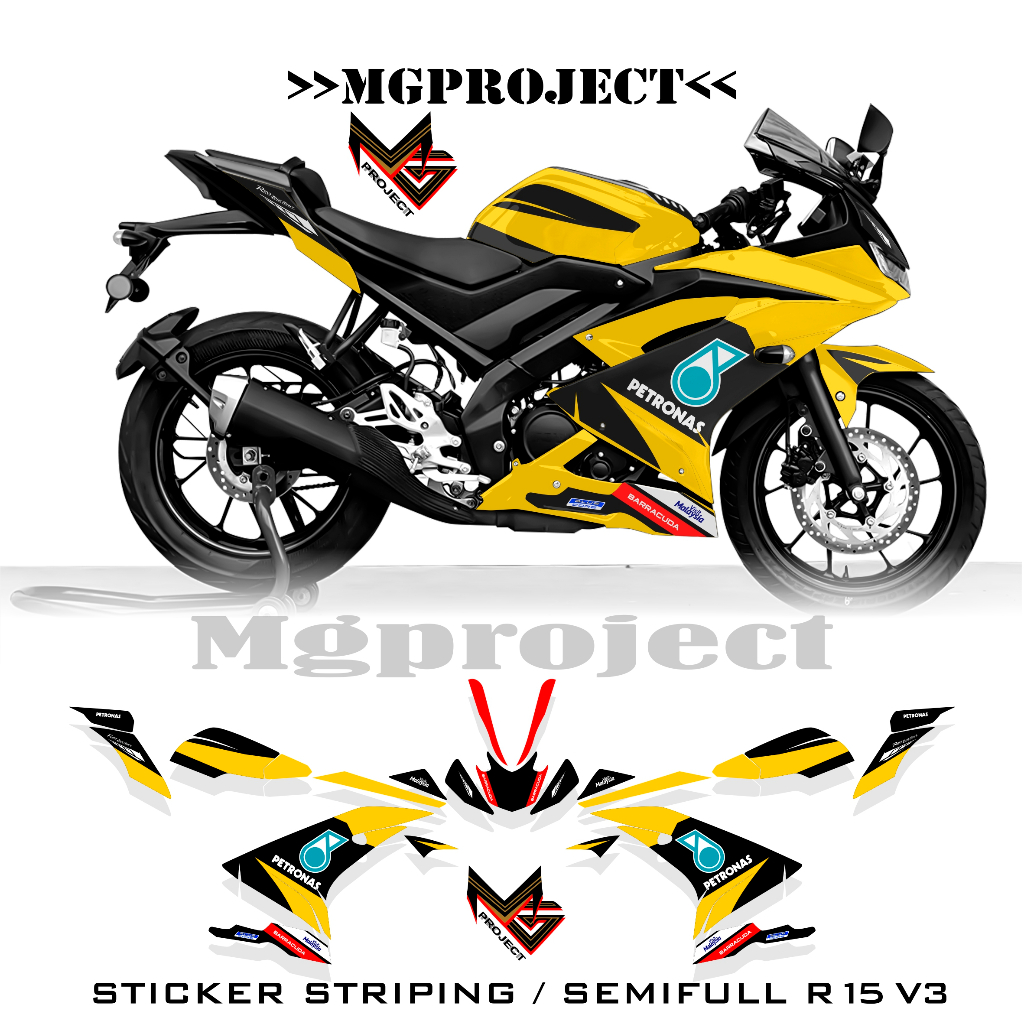 Jual striping yamaha r15 v3 petronas sku1, stiker semifull r15 v3 ...