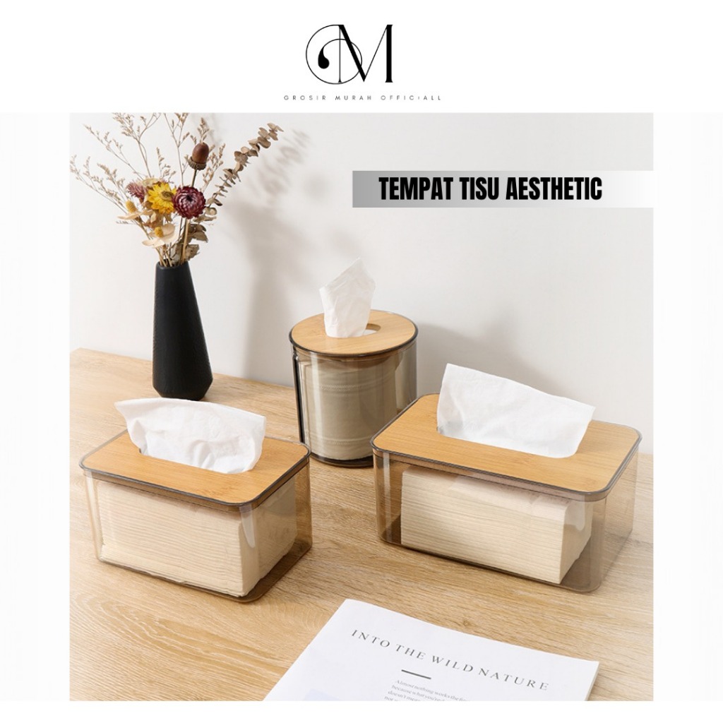 Jual GMO Kotak Tissue Kayu / Kotak Tisu Aesthetic Transparan Kecil ...
